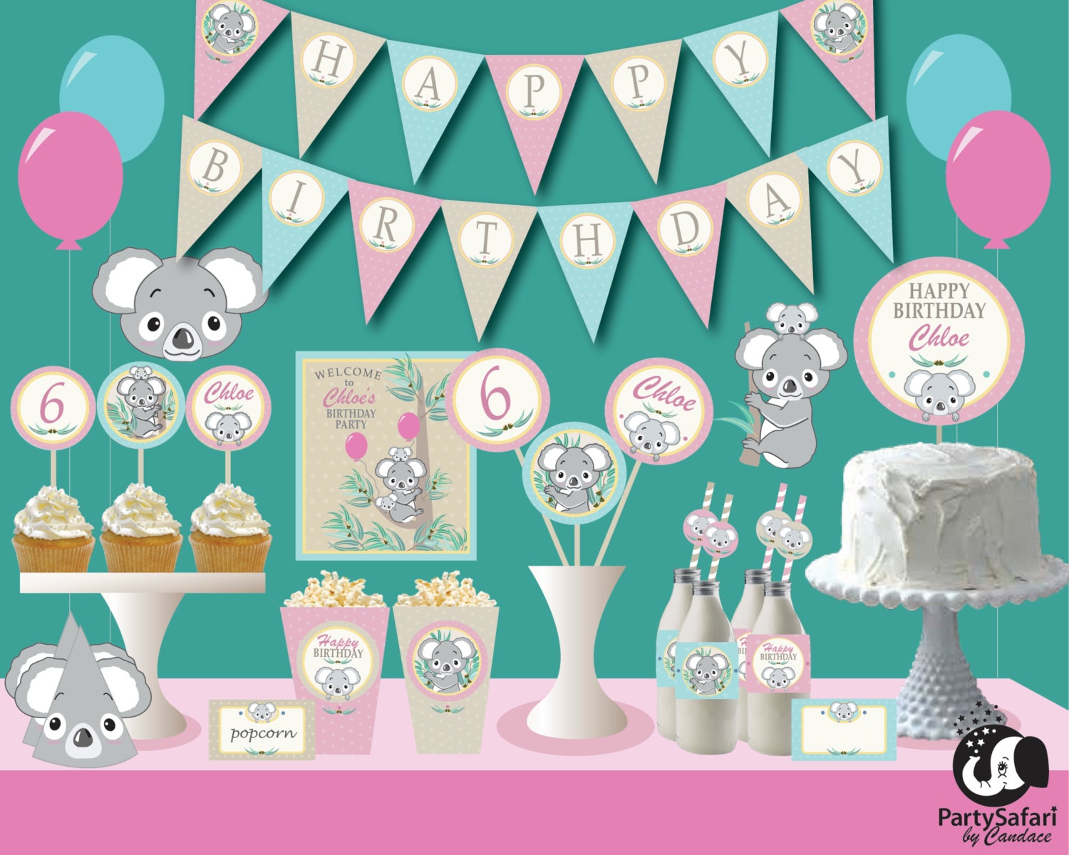 Koala Bear Girl Personalized Printable Birthday Party Package | Koala ...