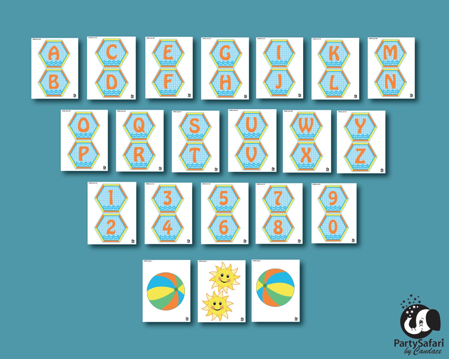 Beach Ball Banner includes Full Alphabet, Numbers 0-9 & Graphic End ...