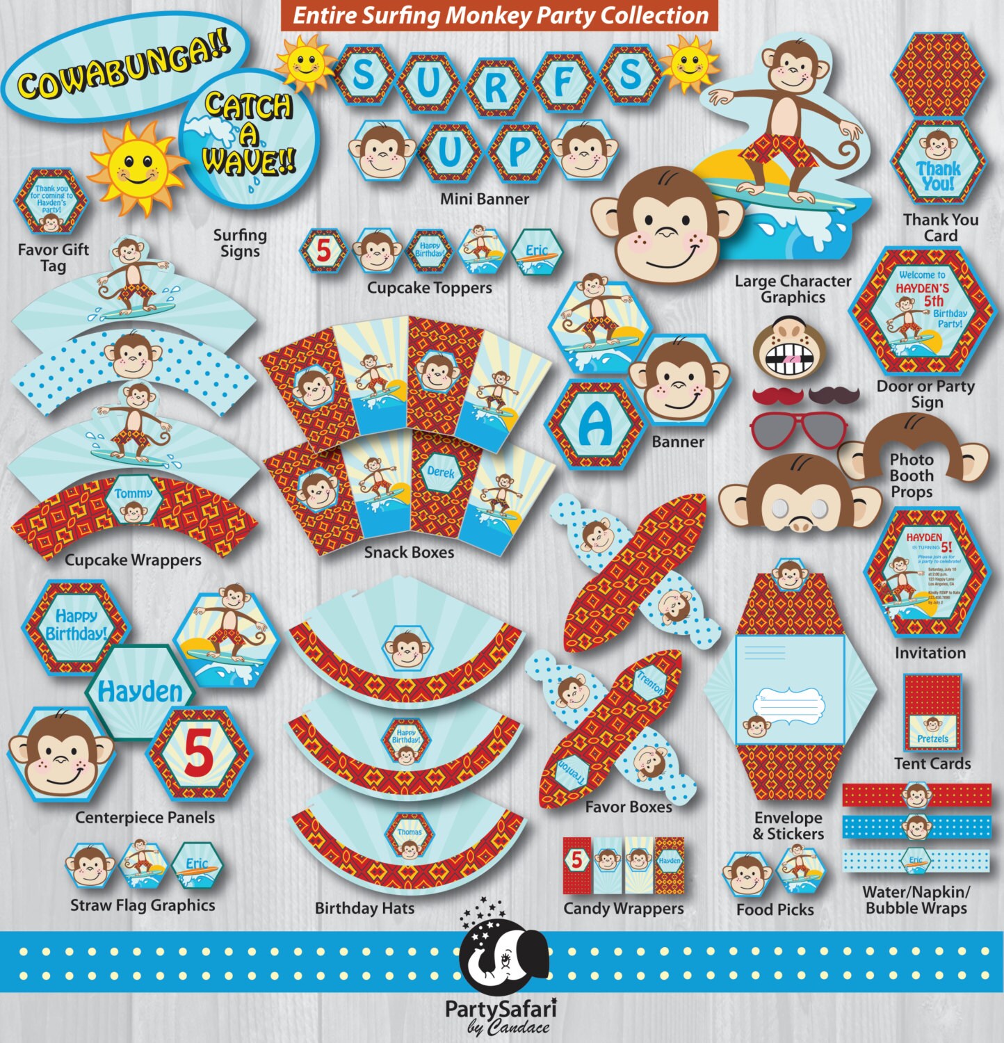 Surfing Monkey Printable Photo Booth Props | Monkey Printable Photo ...