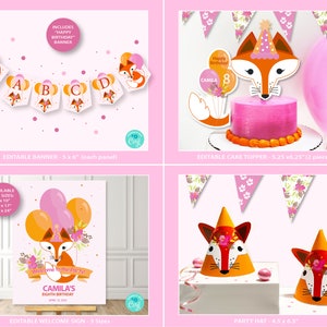Red Fox Girl Birthday Party Package: Editable Template (instant ...