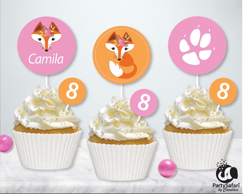 Red Fox Girl EDITABLE Birthday Cupcake Set // Red Fox Cupcake Toppers ...