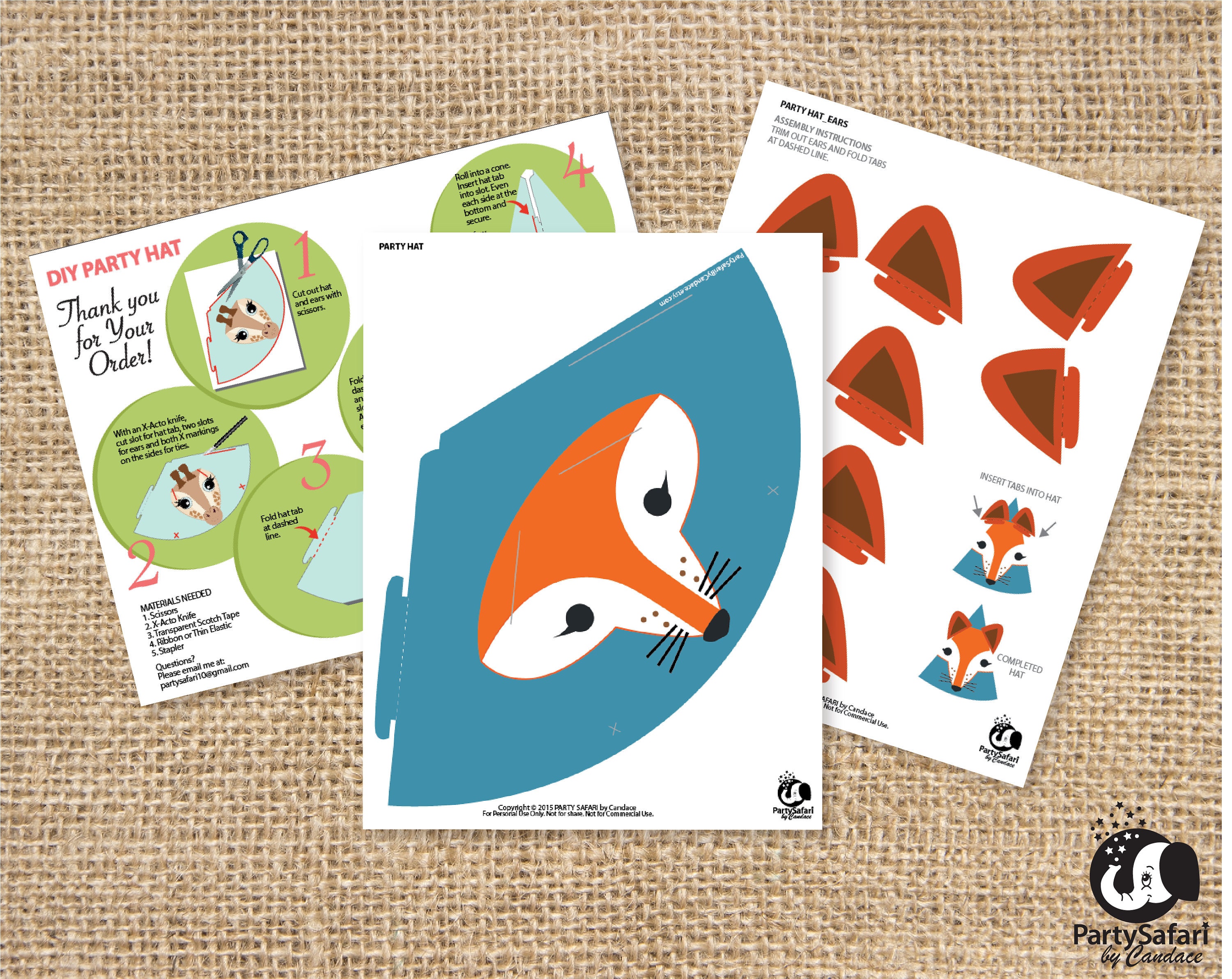 Red Fox Boy DIGITAL Party Hats // Red Fox Birthday Hats // Woodland Fox ...