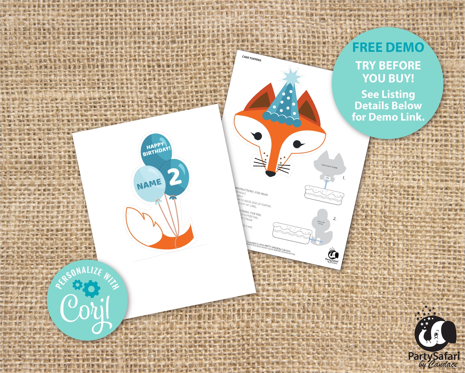 Red Fox Boy EDITABLE Birthday Cake Topper // Red Fox Cake Topper ...