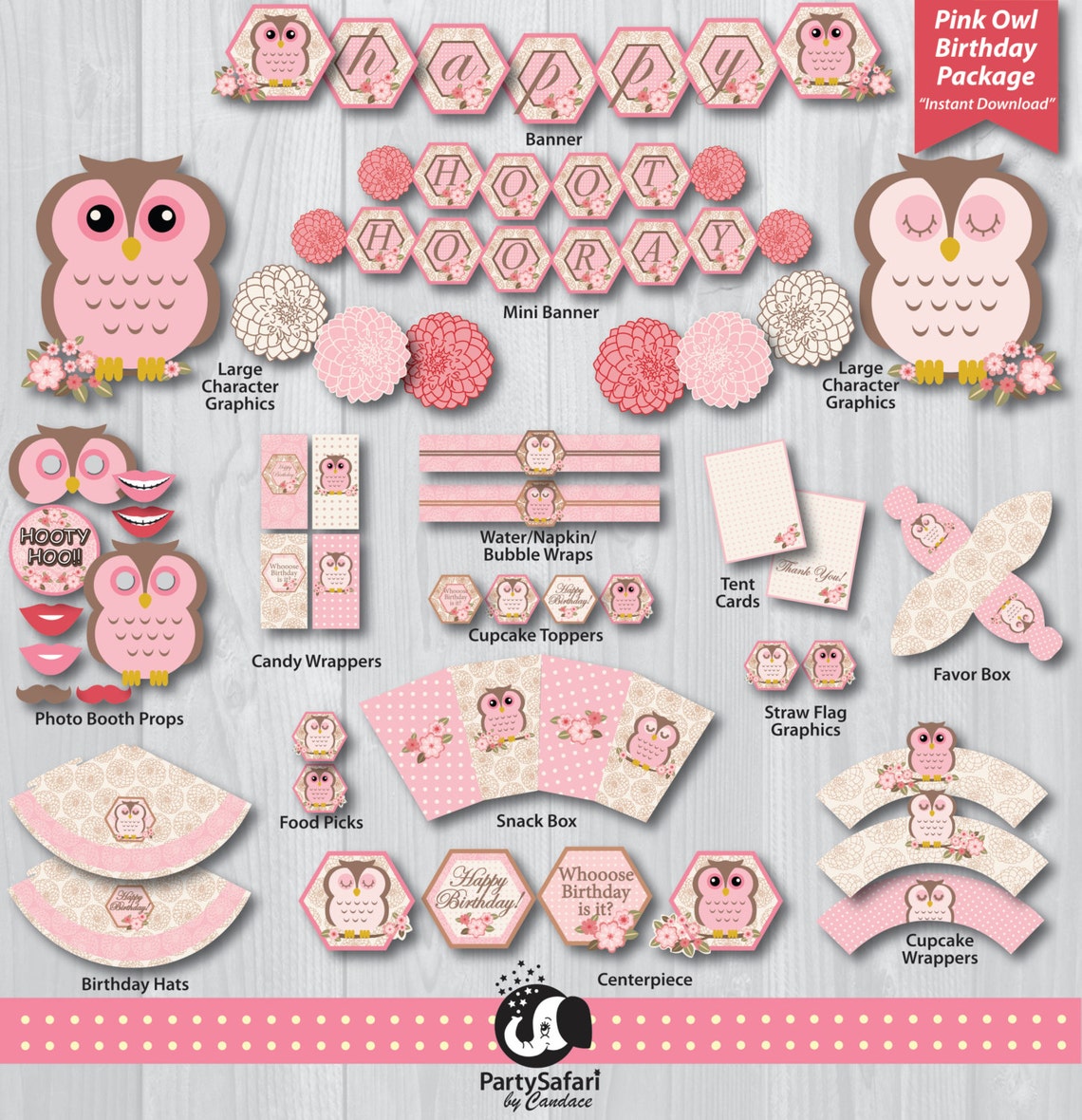 Woodland Owl Printable Party Package | Woodland Pink & Brown Owl ...