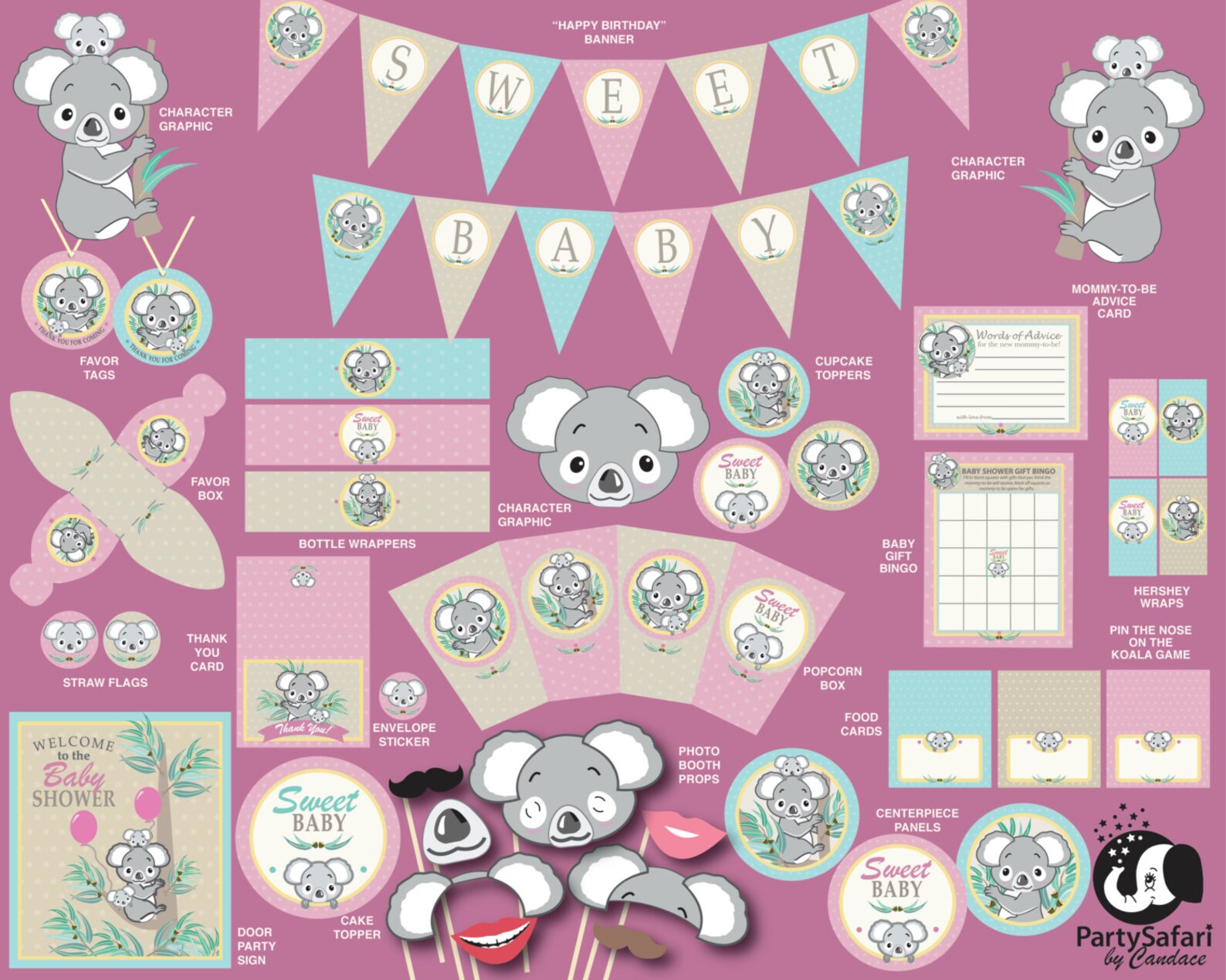 Koala Bear Girl Baby Shower Printable Package Koala Girl - Etsy Canada