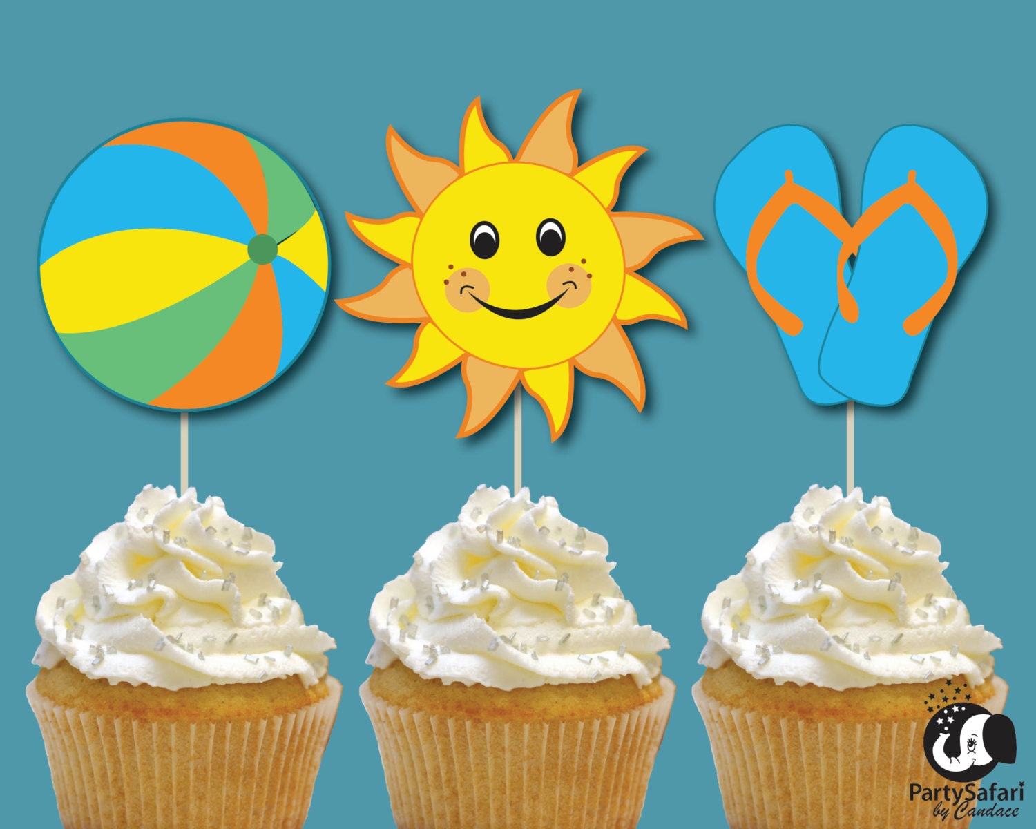 Beach Ball Birthday Cupcake Toppers: Summer Pool Party (PDF) - Etsy