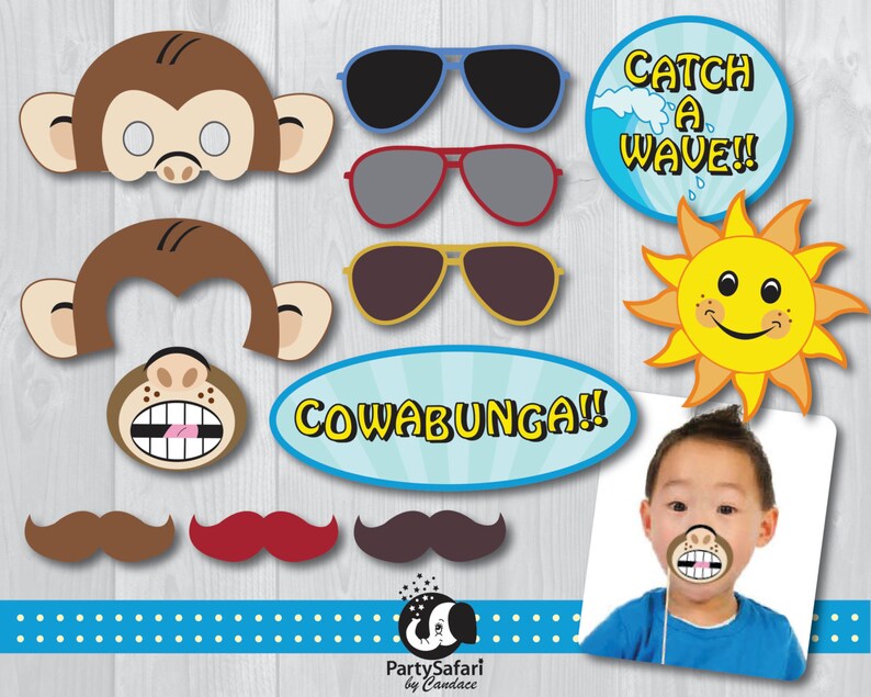 Surfing Monkey Printable Photo Booth Props | Monkey Printable Photo ...
