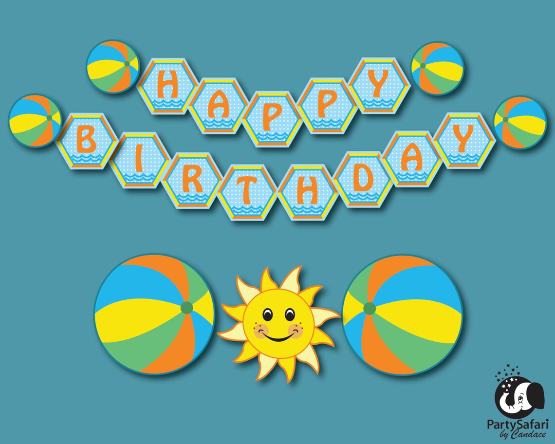 Beach Ball Banner includes Full Alphabet, Numbers 0-9 & Graphic End ...