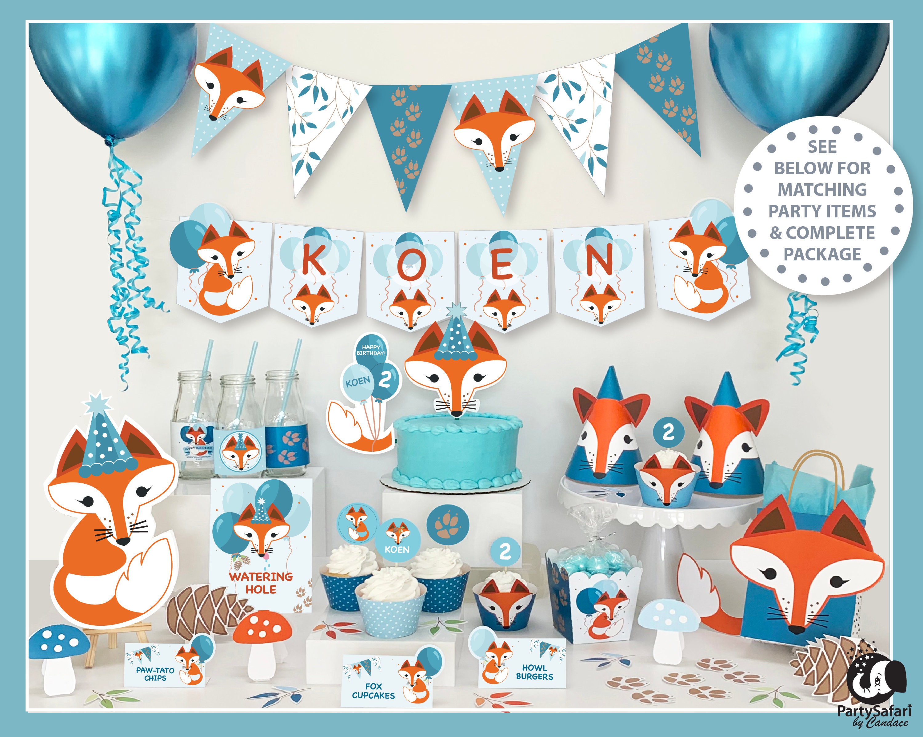 Red Fox Boy HAPPY BIRTHDAY Banner // Red Fox EDITABLE Banner Panels ...