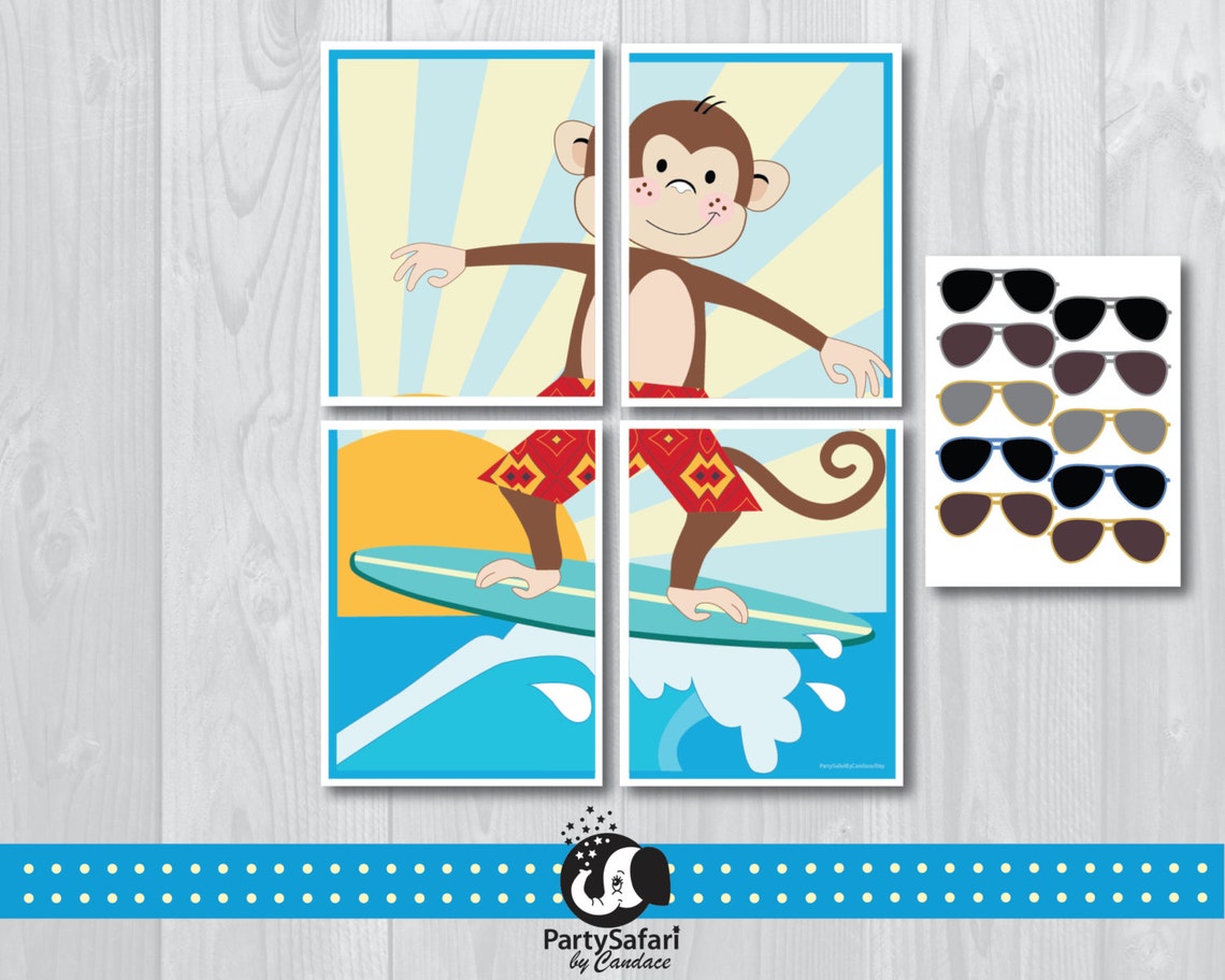 Surfing Monkey Printable Pin the Sunglasses on the Monkey Game Pin the ...