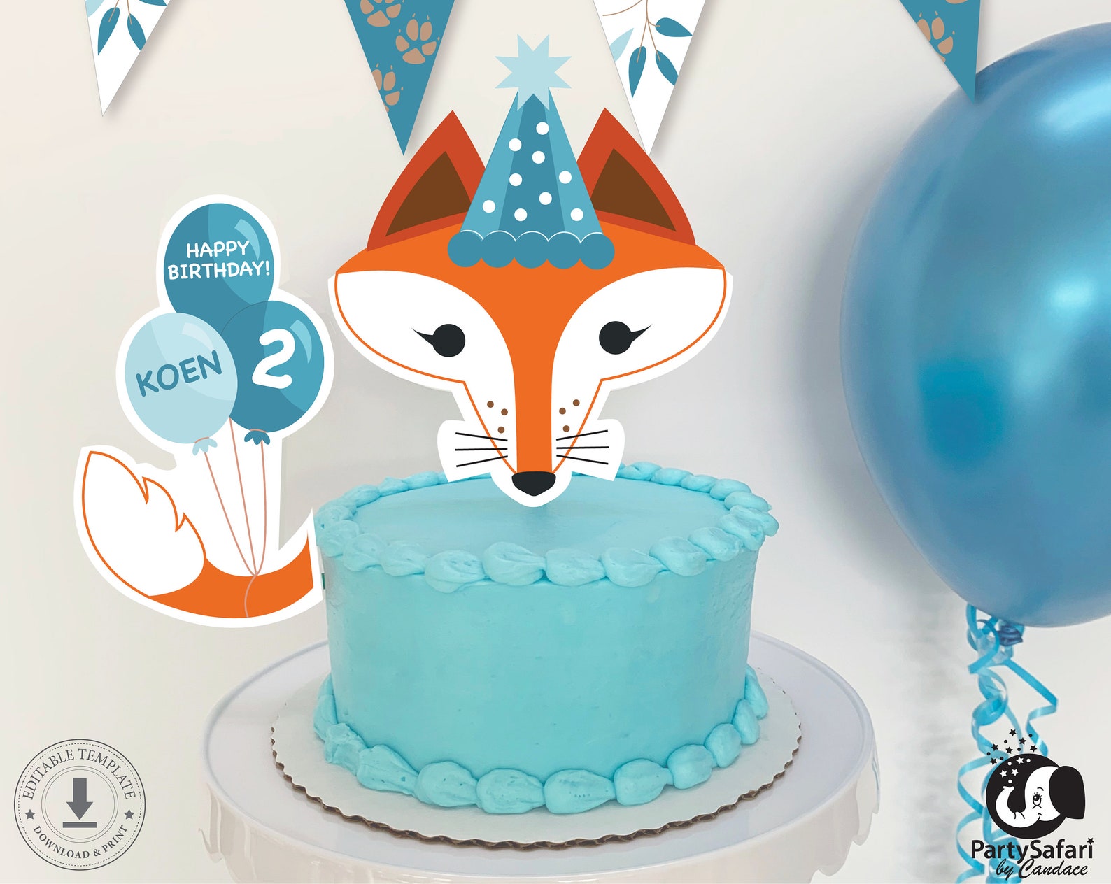 Red Fox Boy EDITABLE Birthday Cake Topper // Red Fox Cake Topper ...