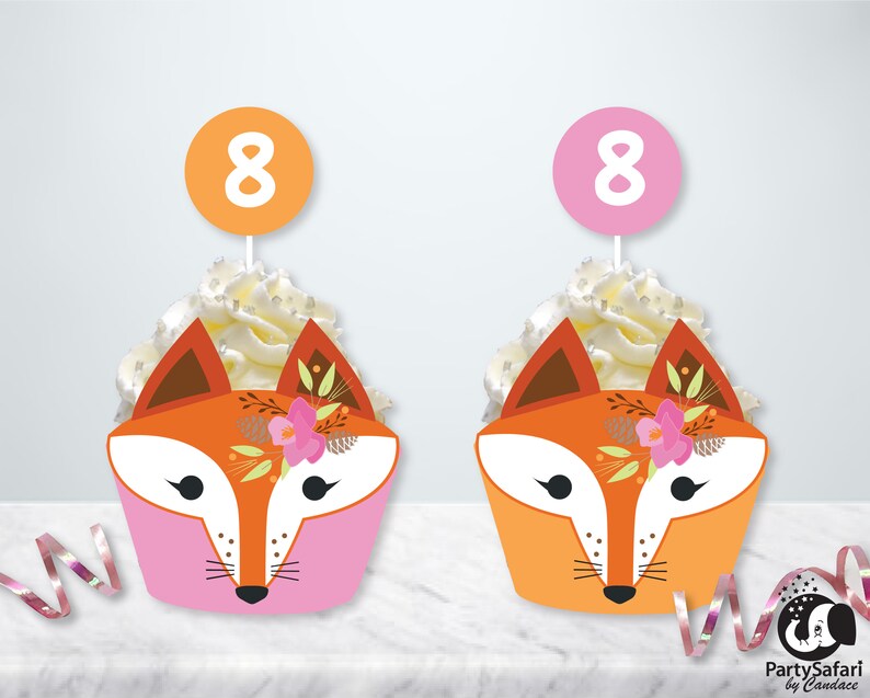 Red Fox Girl EDITABLE Birthday Cupcake Set // Red Fox Cupcake Toppers ...