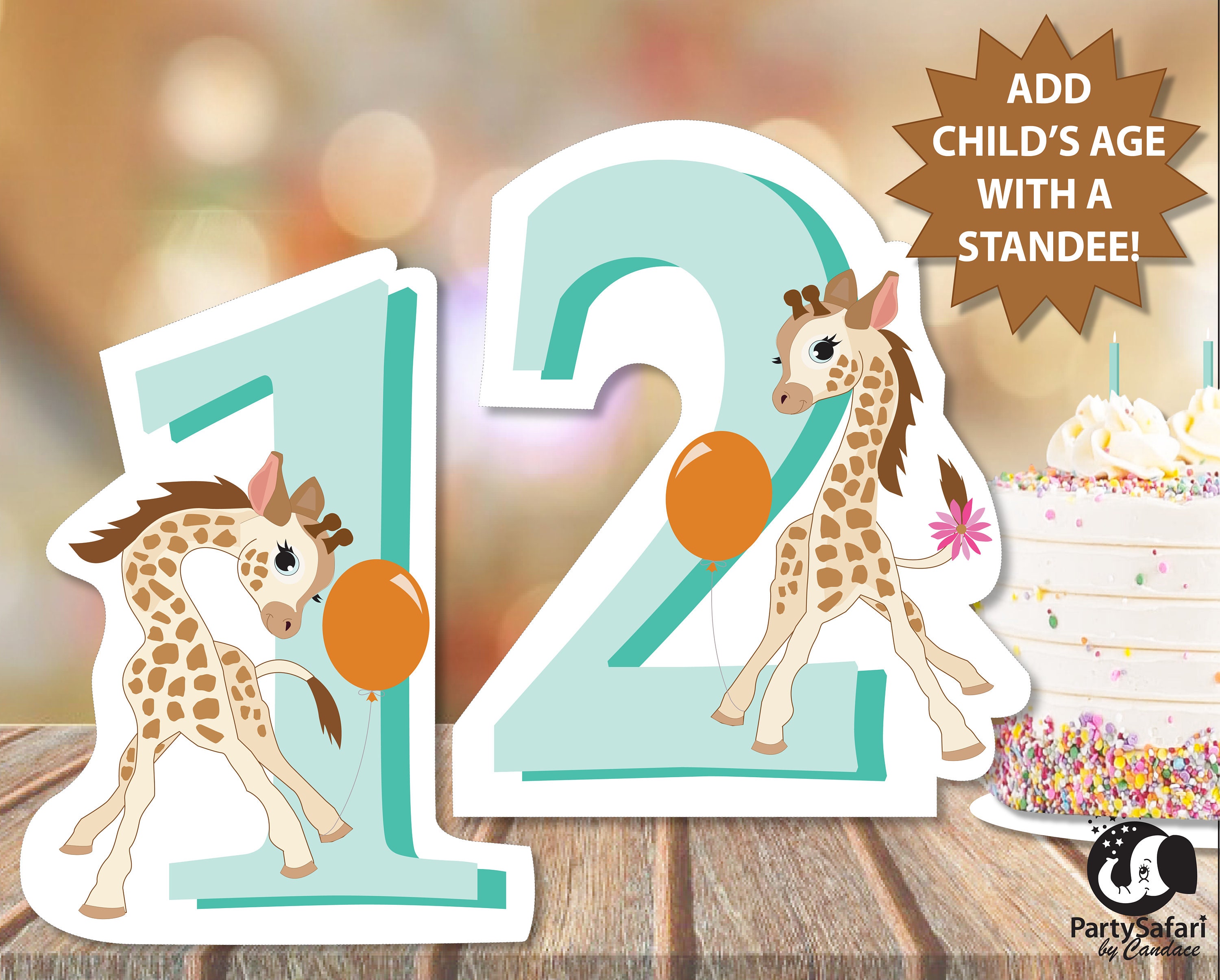 Giraffe DIGITAL BIRTHDAY Free-standing Standee Numbers Stand-alone ...