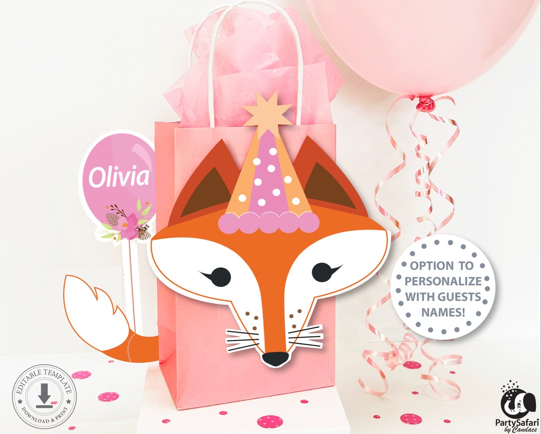 Red Fox Girl EDITABLE Gift Bag Graphics // Red Fox Favor Bag Graphics ...