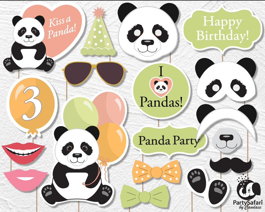 Panda DIGITAL Photo Booth Props // Panda, Lips, Nose, Mustache, Flower ...