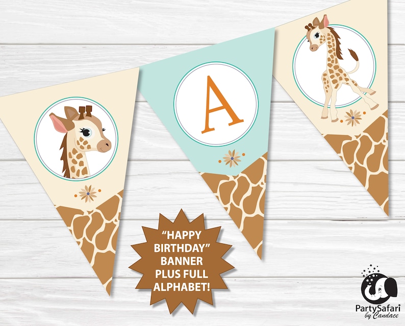 Giraffe BOY DIGITAL BIRTHDAY Banner // Giraffe Full Alphabet Banner ...
