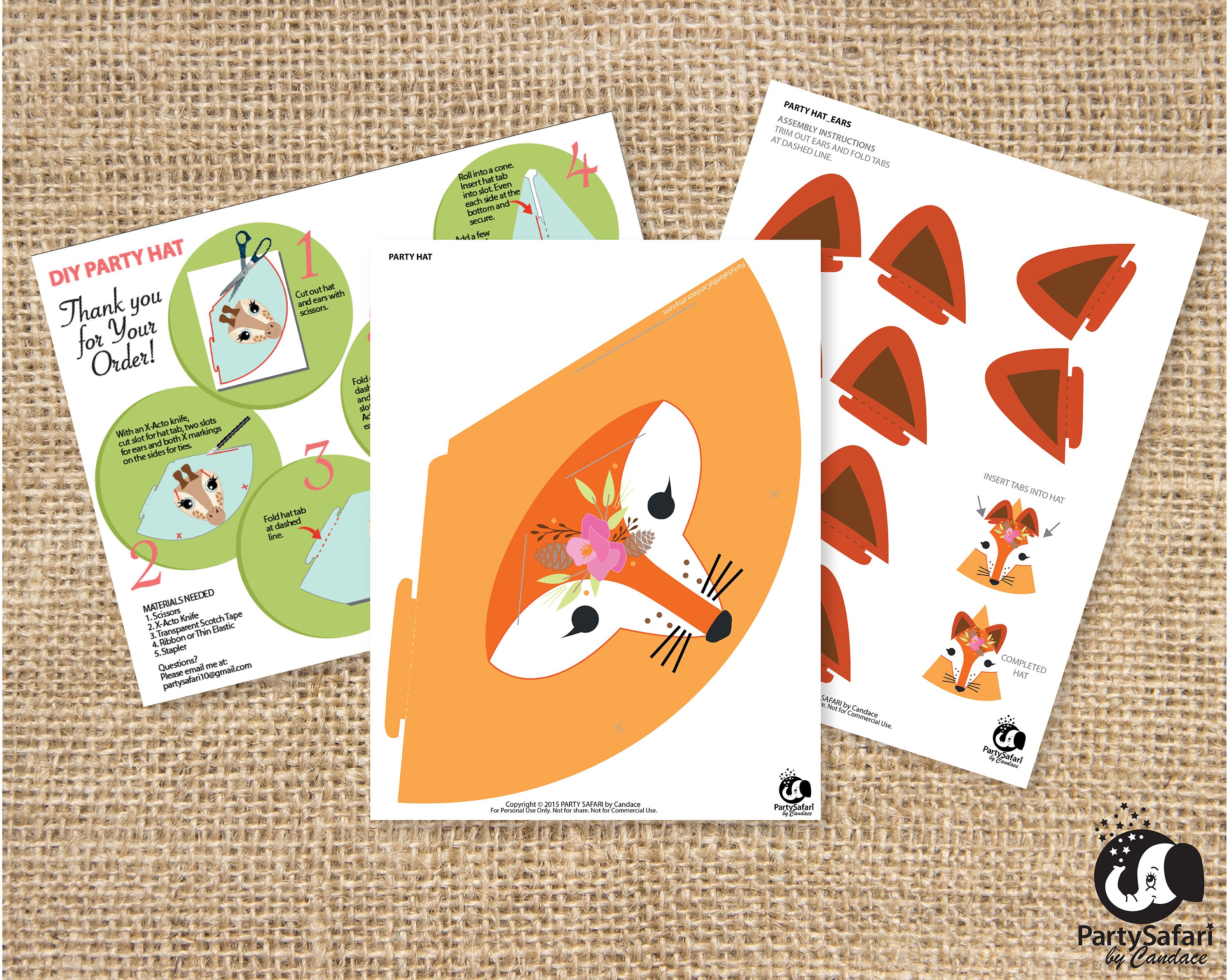 Red Fox Girl DIGITAL Party Hats // Red Fox Birthday Hat // Woodland Fox ...