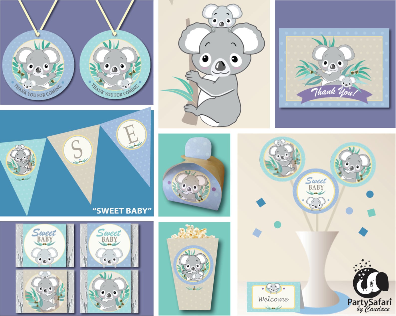 Koala Bear Boy Baby Shower Printable Package | Koala Boy Baby Shower ...