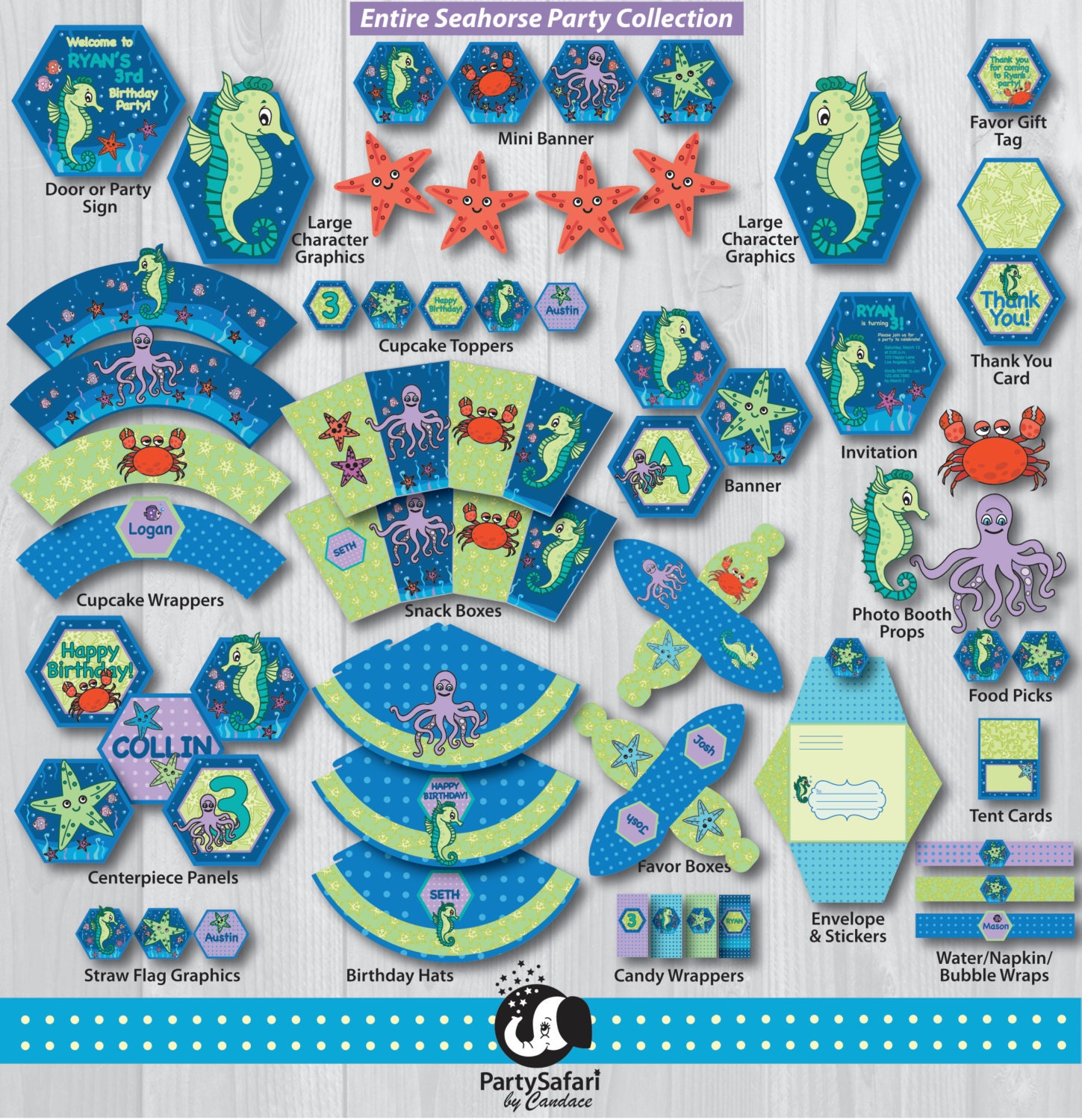 Seahorse Printable Favor Box Ocean Theme Favor Box Instant - Etsy