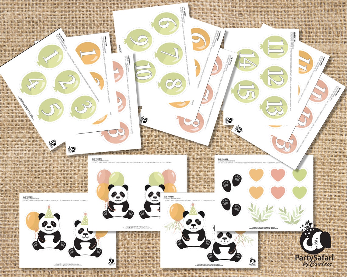Panda EDITABLE Cake Toppers // Panda Birthday Cake Toppers // - Etsy