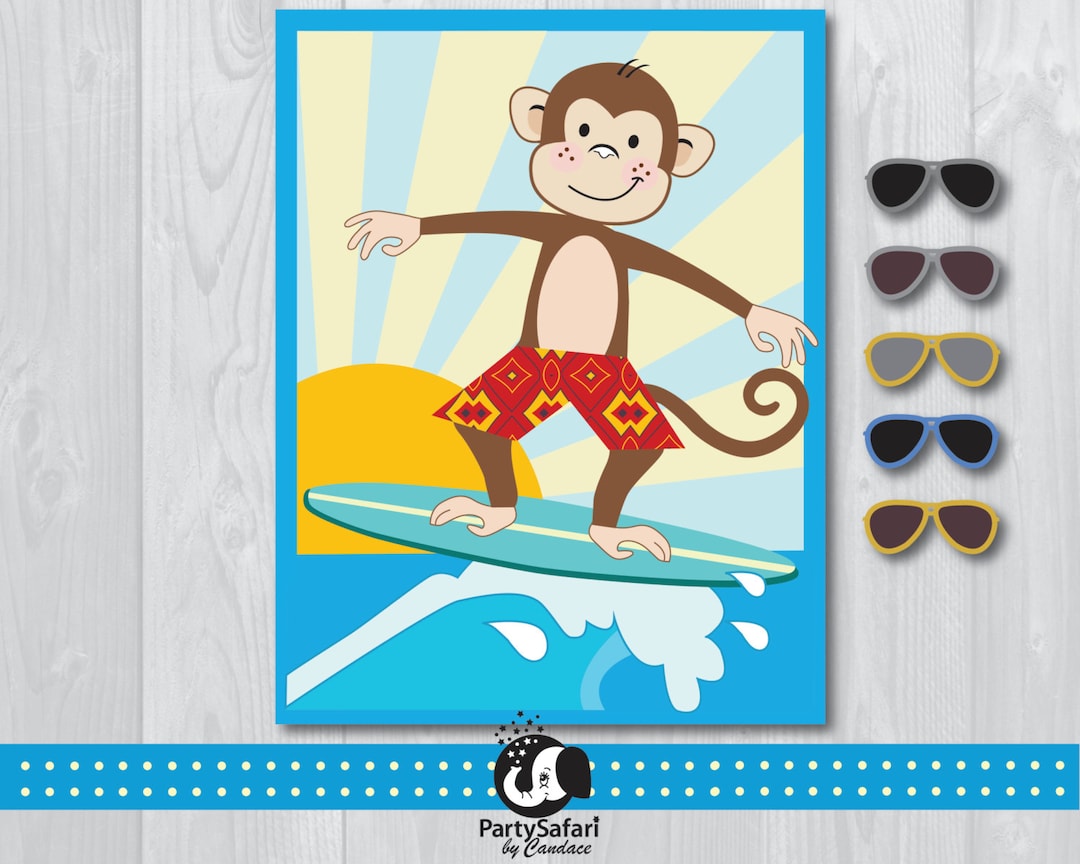 Surfing Monkey Printable Pin the Sunglasses on the Monkey Game | Pin ...