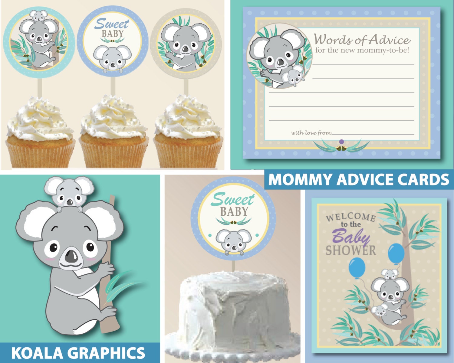 Koala Bear Boy Baby Shower Printable Package | Koala Boy Baby Shower ...