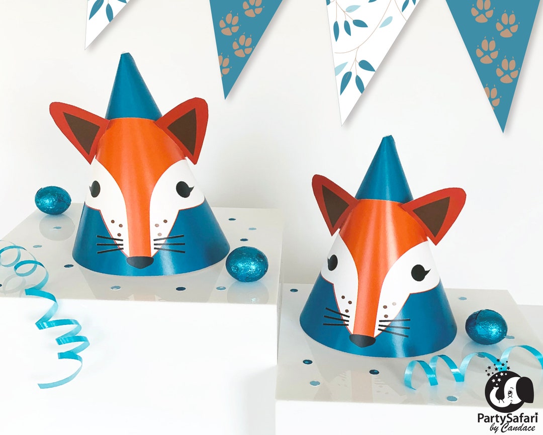 Red Fox Boy DIGITAL Party Hats // Red Fox Birthday Hats // Woodland Fox ...