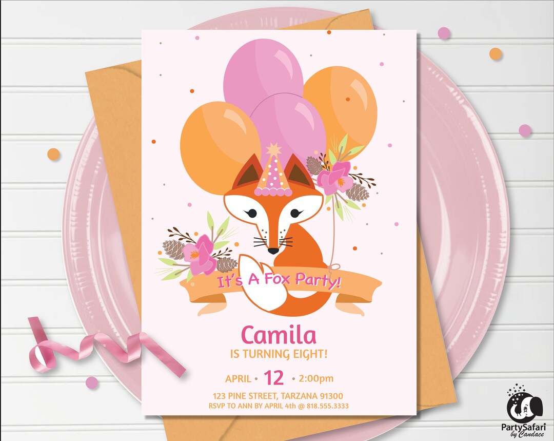 Red Fox Girl EDITABLE Birthday Party Invitation // Red Fox Invitation ...