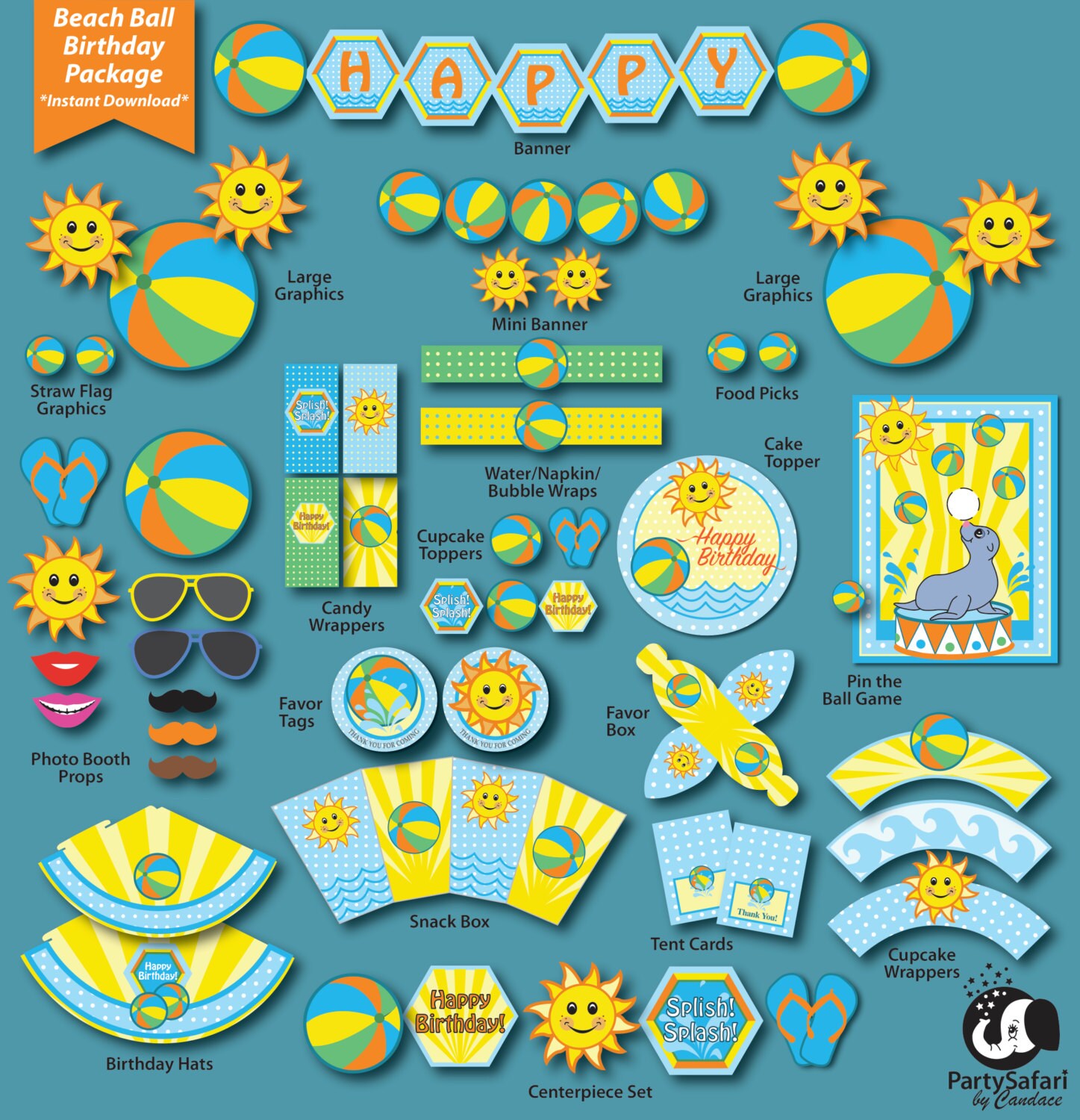 Beach Ball Printable Birthday Party Package Pool Birthday Party Summer ...