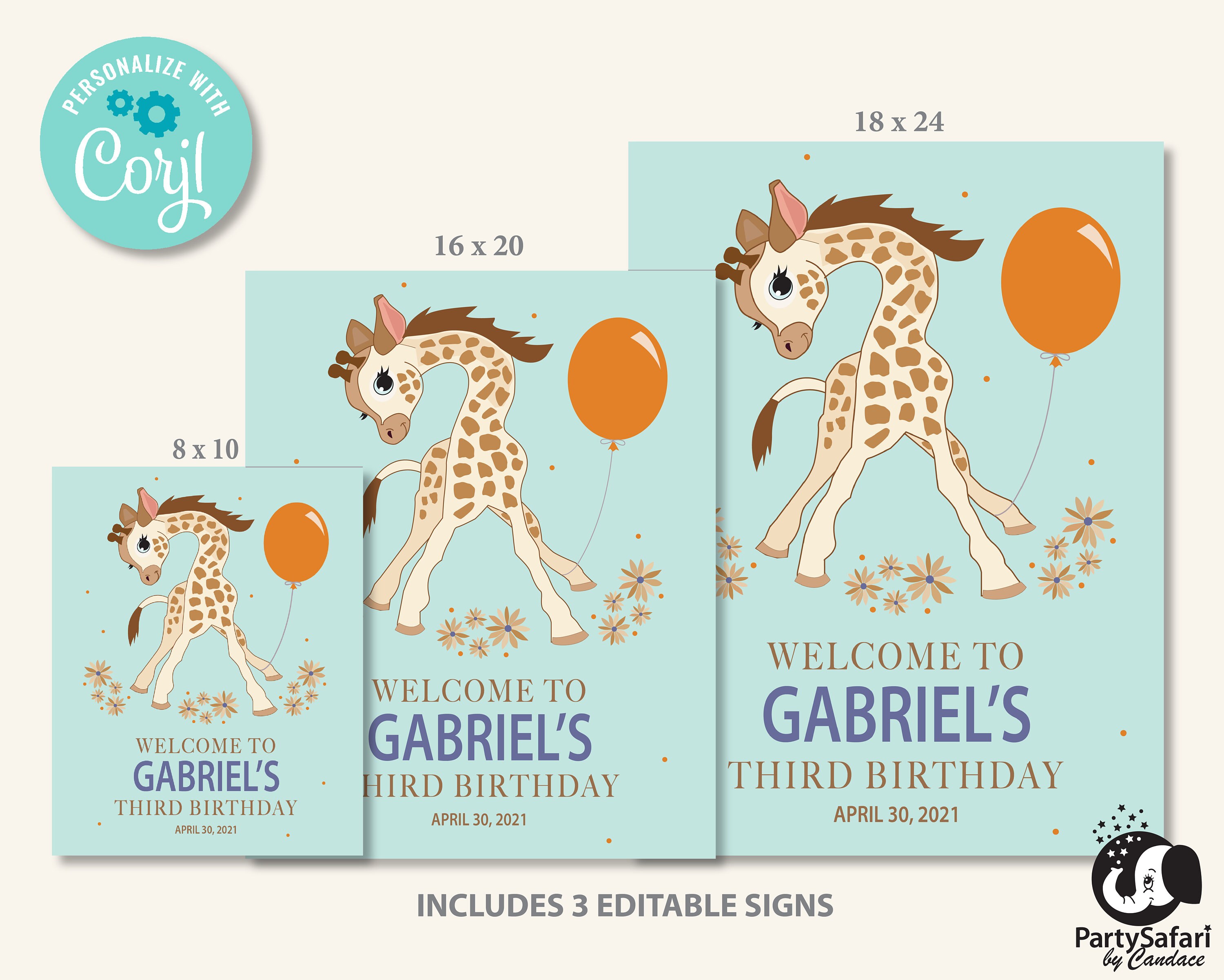 Giraffe BOY EDITABLE BIRTHDAY Welcome Party Sign // Giraffe Welcome ...
