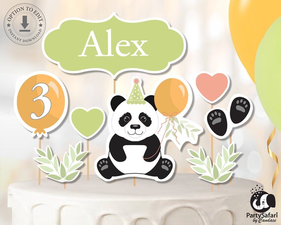 Panda EDITABLE Cake Toppers // Panda Birthday Cake Toppers // - Etsy