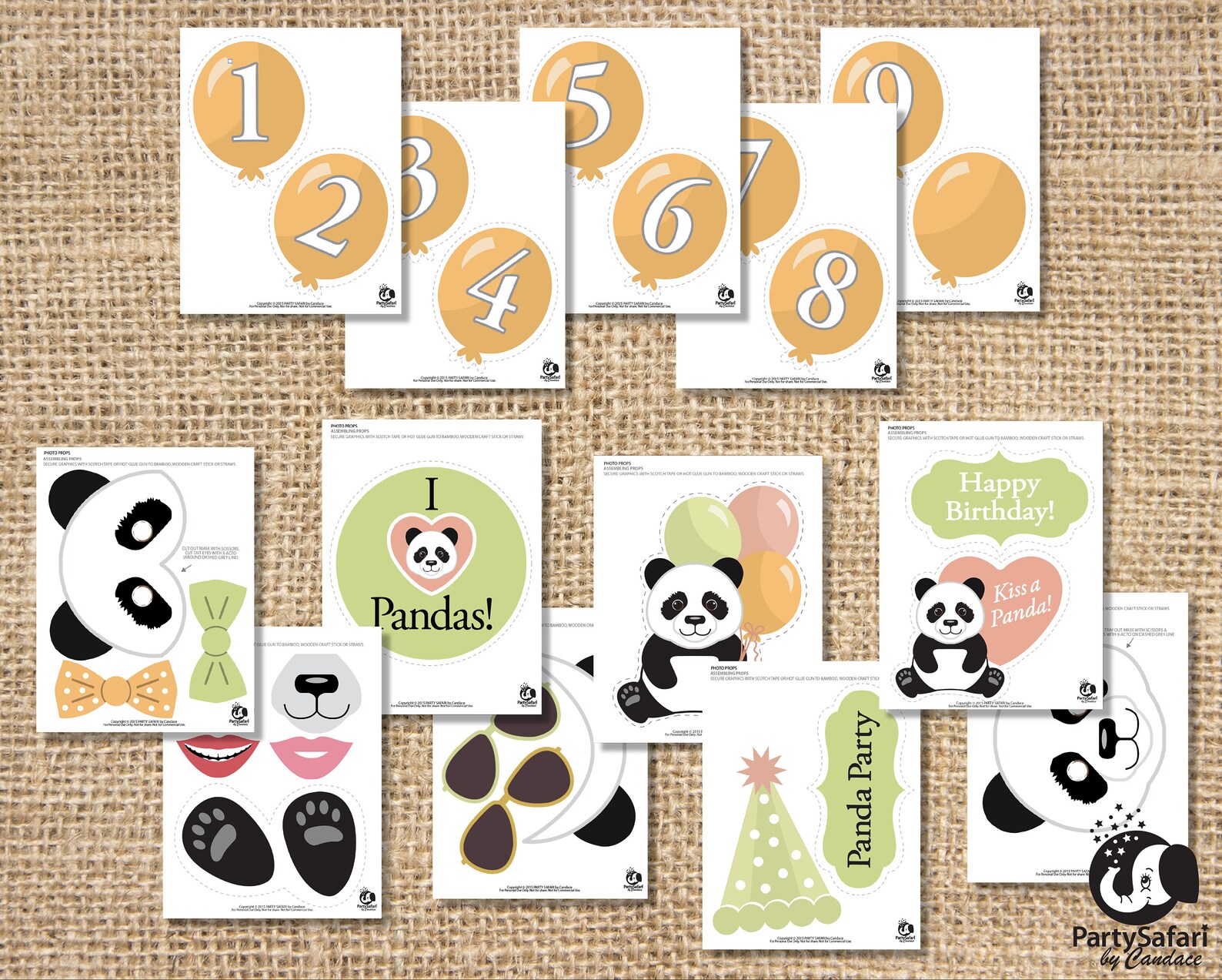 Panda DIGITAL Photo Booth Props // Panda, Lips, Nose, Mustache, Flower ...