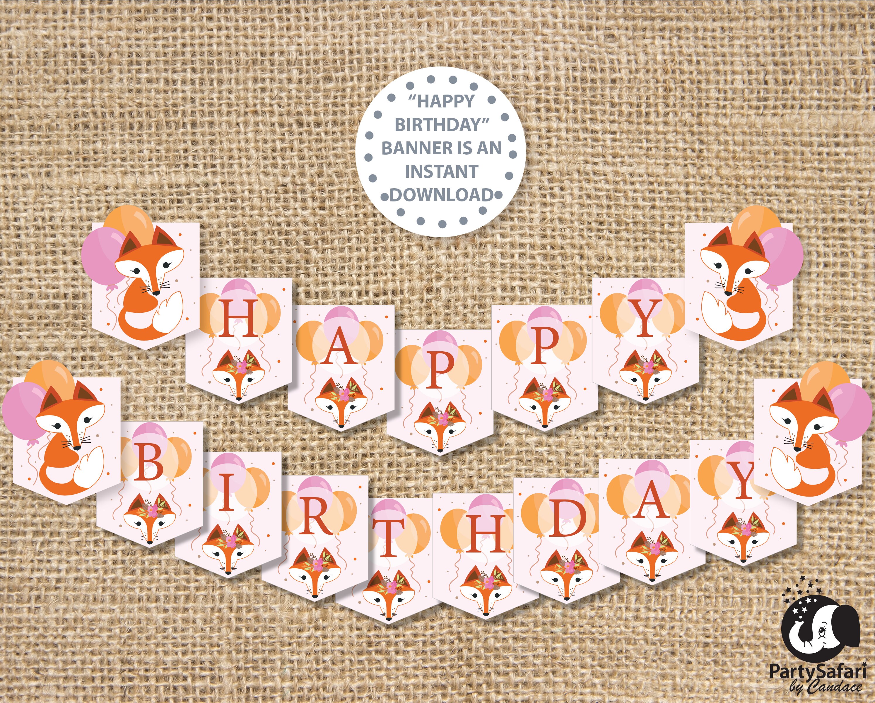 Red Fox Girl Birthday Banner: Woodland Party Decor (editable, Instant ...