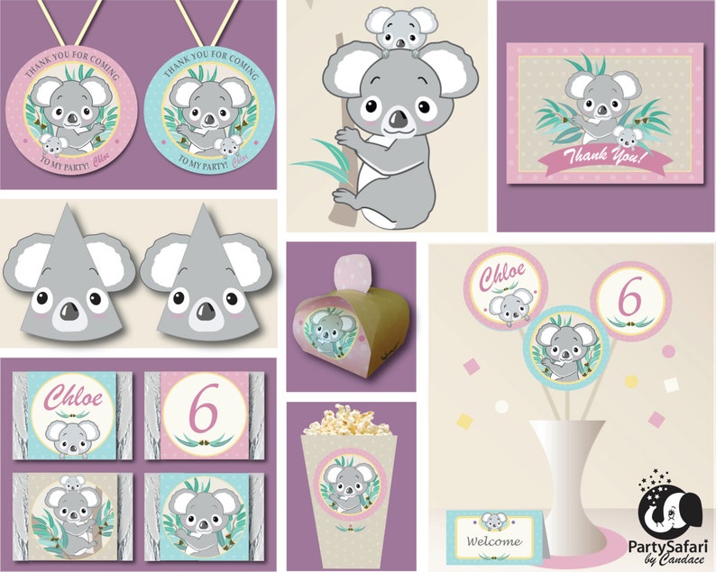 Koala Bear Girl Personalized Printable Birthday Party Package | Koala ...
