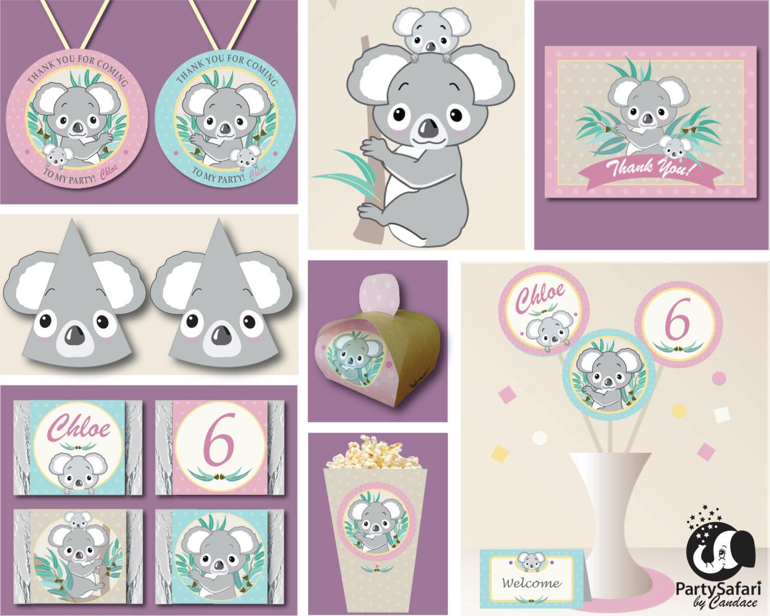 Koala Bear Girl Personalized Printable Birthday Party Package | Koala ...