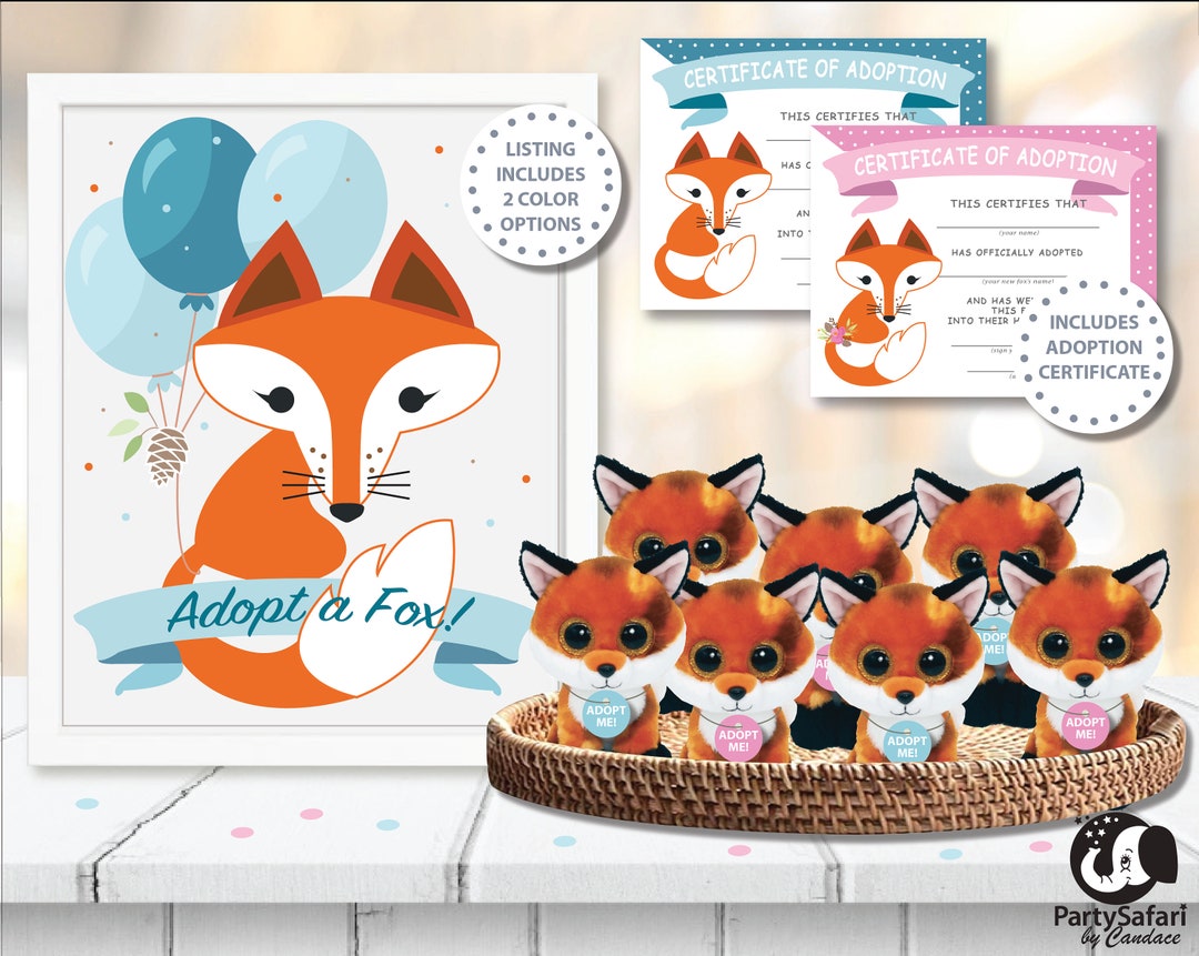 Red Fox DIGITAL Adoption Certificate and Sign for Boy or Girl Party ...