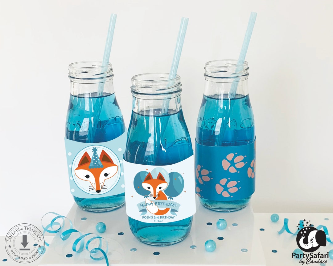 Red Fox Boy EDITABLE Bottle Wraps // Red Fox Birthday Water Wraps ...