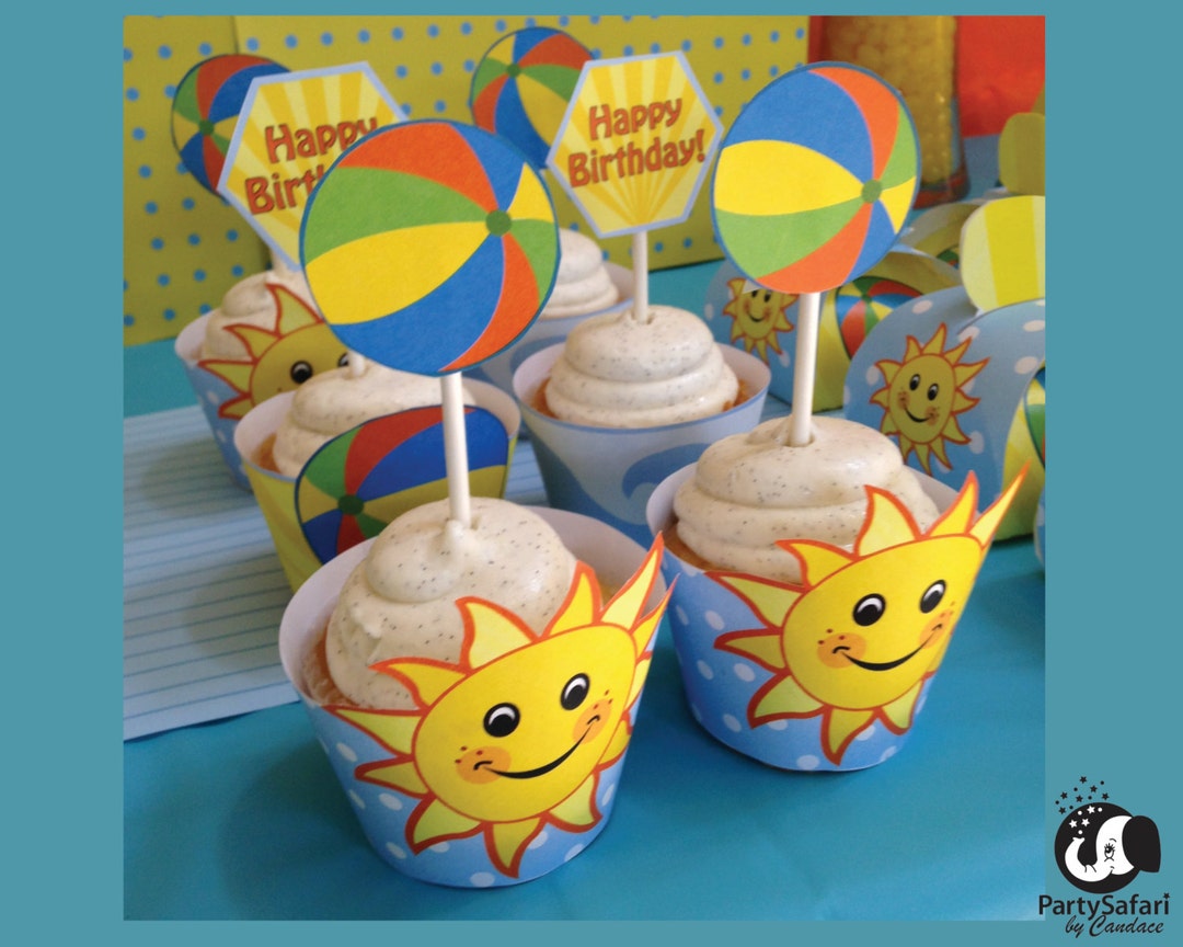 Beach Ball Cupcake Wrappers: Summer Pool Party Decor (INSTANT DOWNLOAD ...