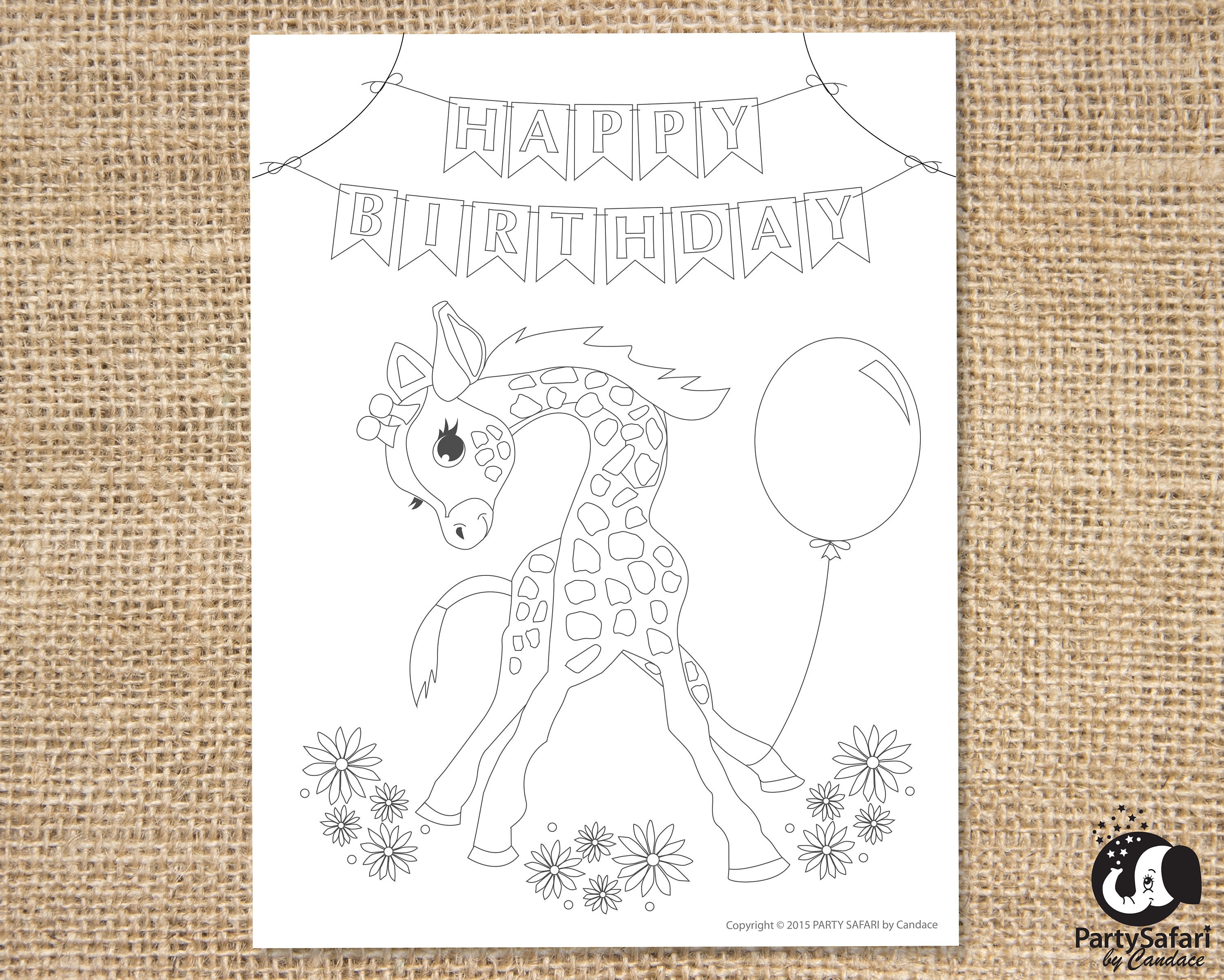 Giraffe DIGITAL BIRTHDAY Coloring Page // Giraffe Party Decor // Gender ...