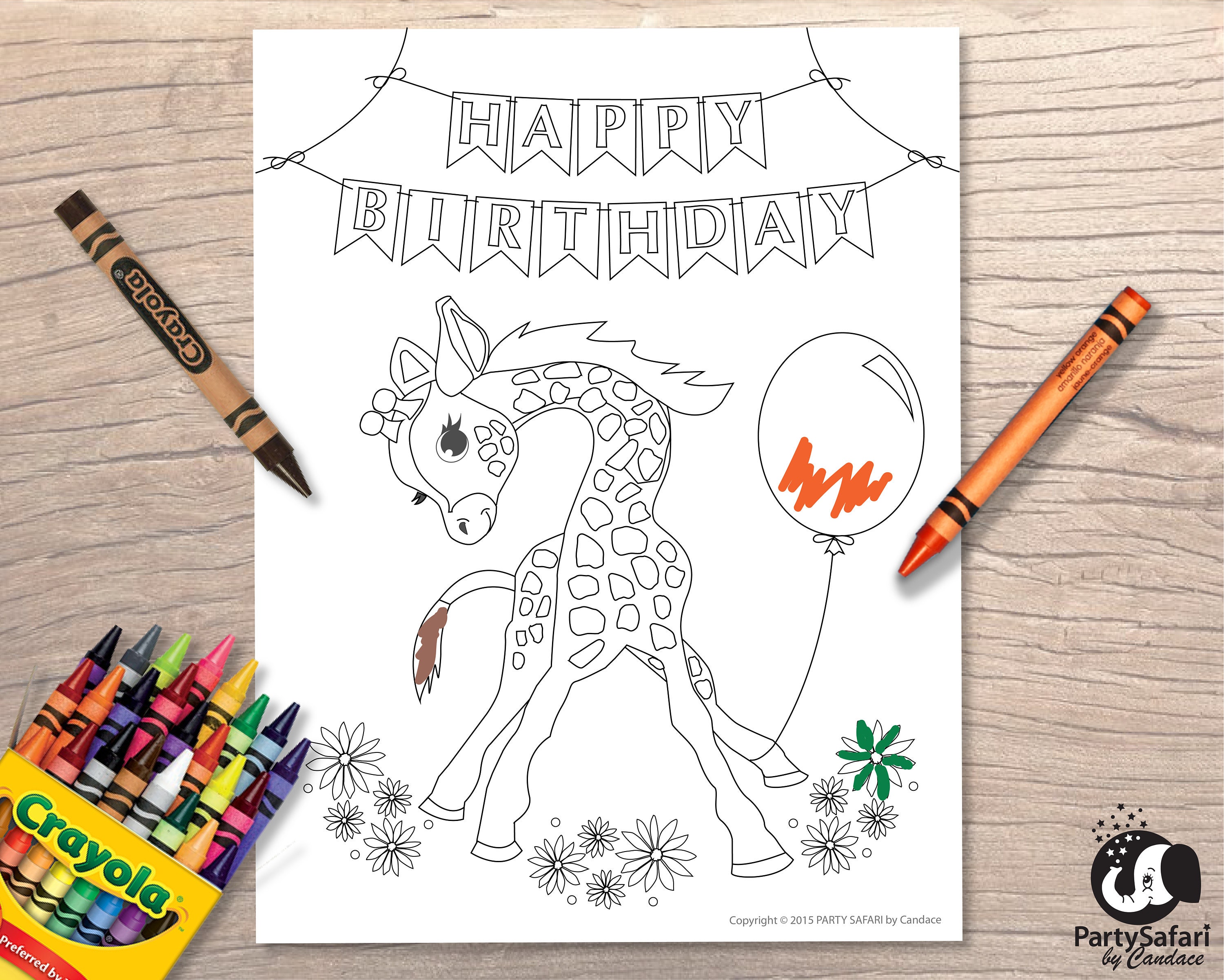 Giraffe DIGITAL BIRTHDAY Coloring Page // Giraffe Party Decor // Gender ...