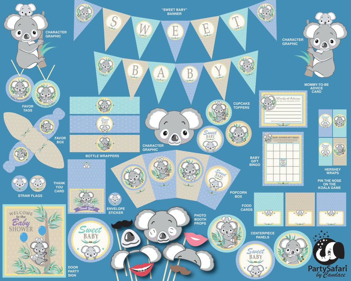 Koala Bear Boy Baby Shower Printable Package Koala Boy Baby - Etsy