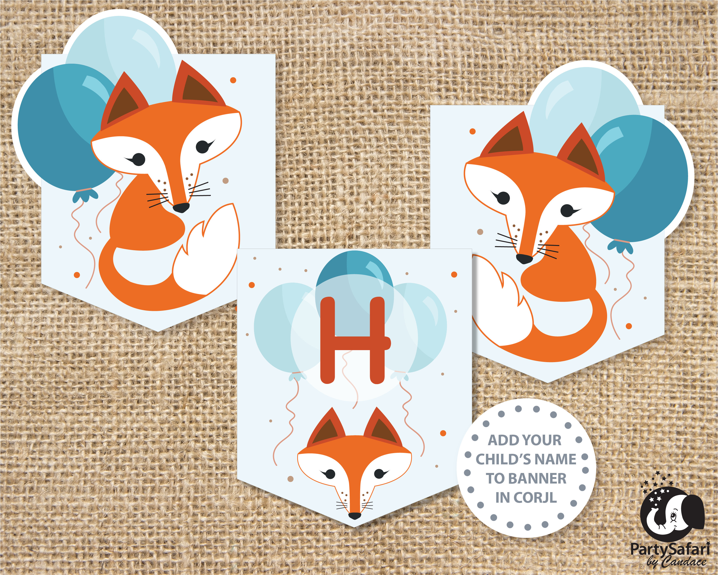 Red Fox Boy HAPPY BIRTHDAY Banner // Red Fox EDITABLE Banner Panels ...