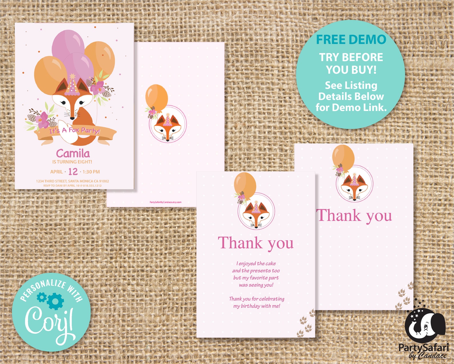 Red Fox Girl EDITABLE Birthday Party Invitation // Red Fox Invitation ...