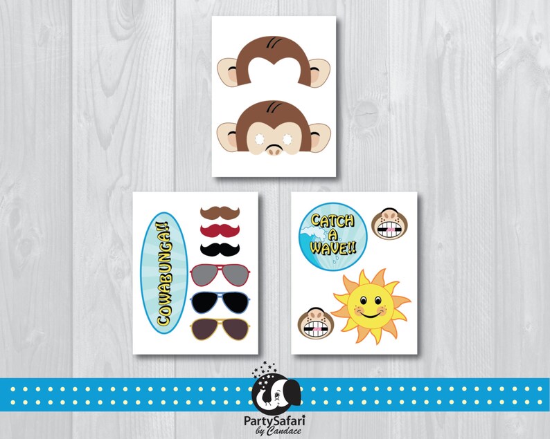 Surfing Monkey Printable Photo Booth Props | Monkey Printable Photo ...