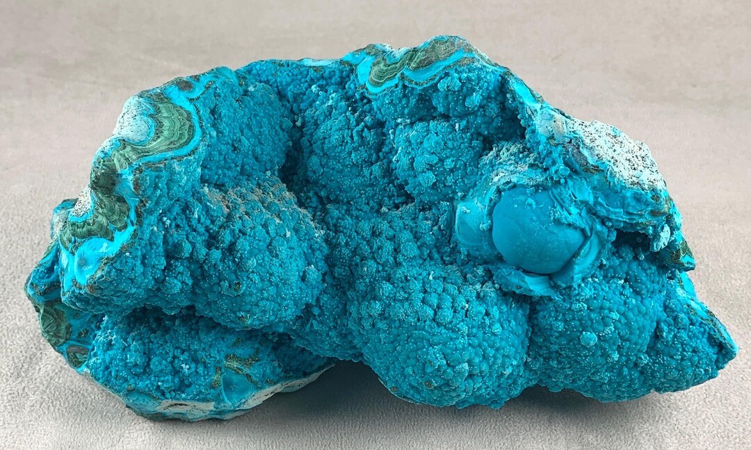 Botryoidal Chrysocolla on Chatoyant Malachite Specimen, Chrysocolla ...