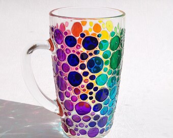 Rainbow tea cups & saucers set of 4 Painted glass cups with 4 | Etsy