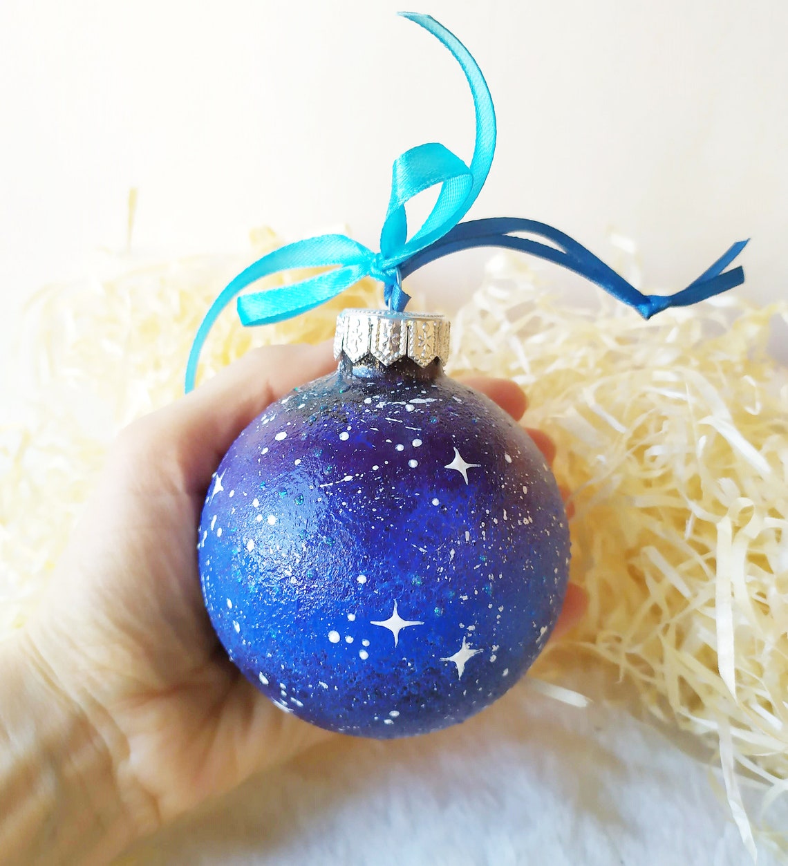 A pair of Christmas hand-painted galaxy sky ornaments | Etsy