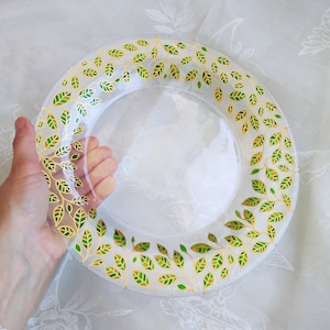 Serving Round Platter With Painted Green Leaves Design, 10" (25 Cm ...