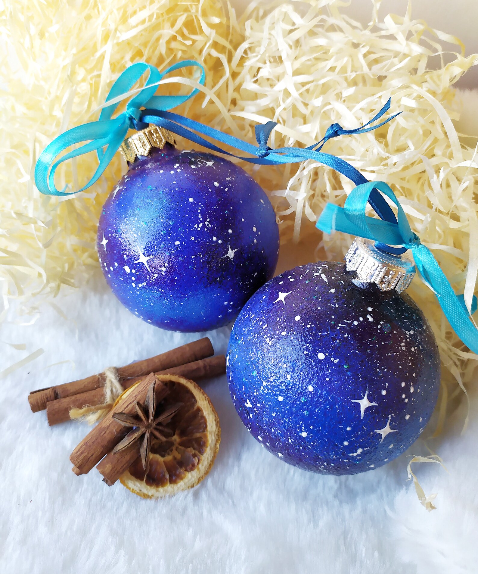 A pair of Christmas hand-painted galaxy sky ornaments | Etsy