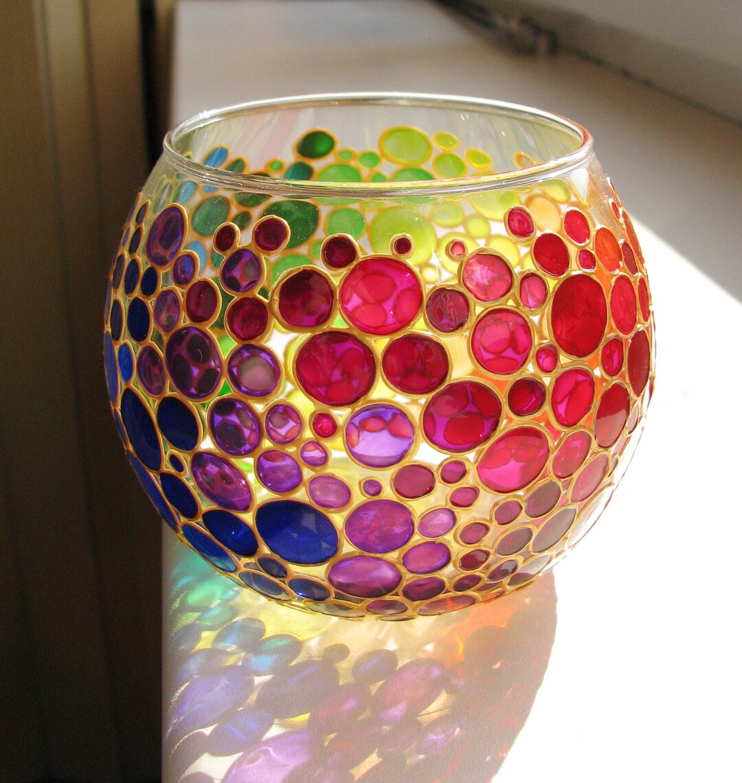 Rainbow Glass Candleholder, Glass Sphere Vase With Bubbles Design ...